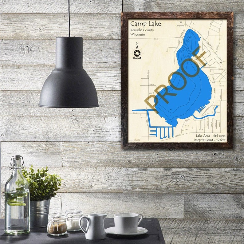 Camp Lake, WI 3D Wood Map | Custom Cabin Decor - Lake House Décor ...