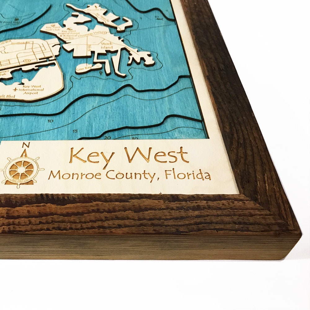 Key West Florida 3D Nautical Wood Map Laser-etched Carved | Etsy
