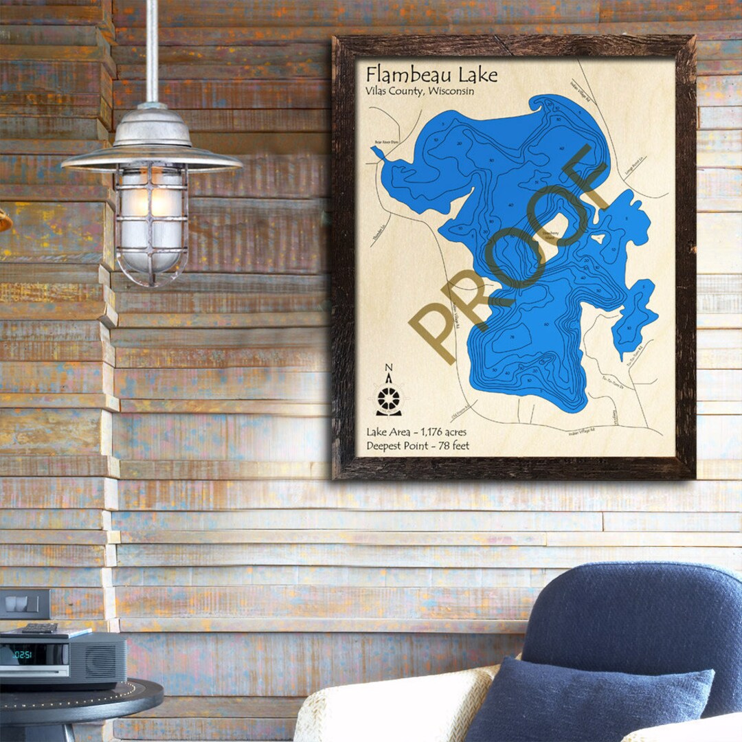 Flambeau Lake, WI 3D Wood Map | Custom Cabin Decor - Lake House Décor ...