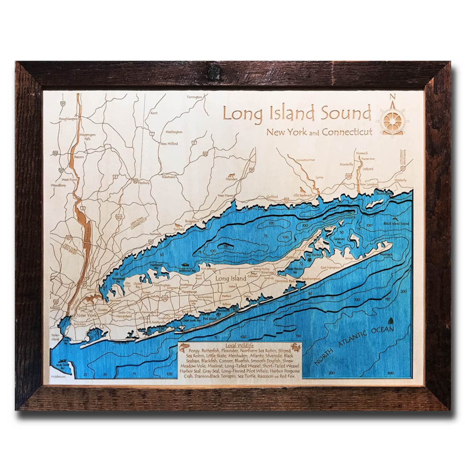 3D Long Island Sound Wood Map Laser-etched Nautical Wood - Etsy