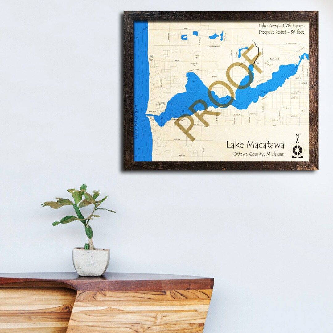 Lake Macatawa, Michigan 3D Wood Map | Cabin Decor - Lake House Décor ...
