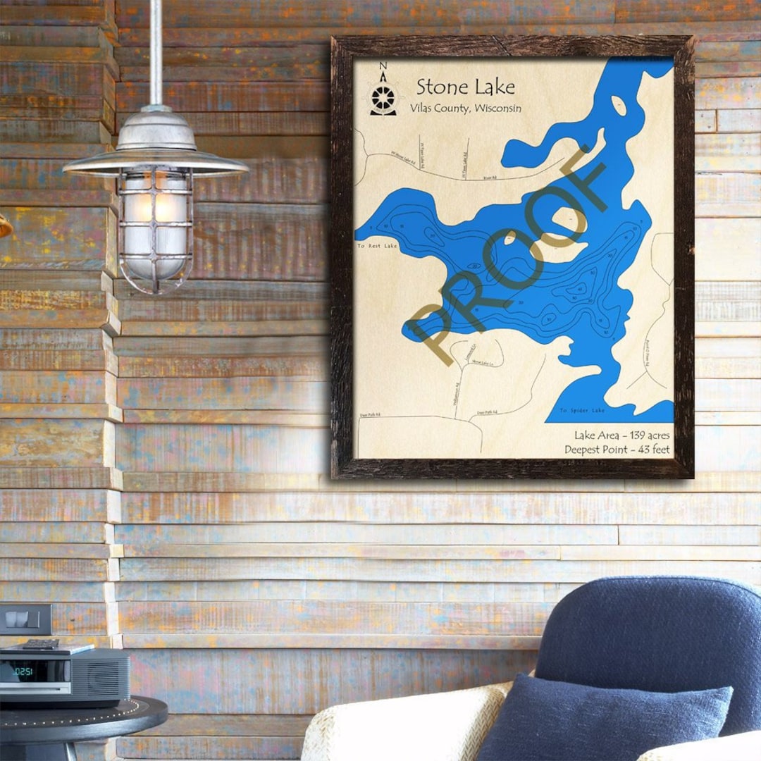 Stone Lake, Wisconsin 3D Wood Map | Cabin Decor - Lake House Décor ...