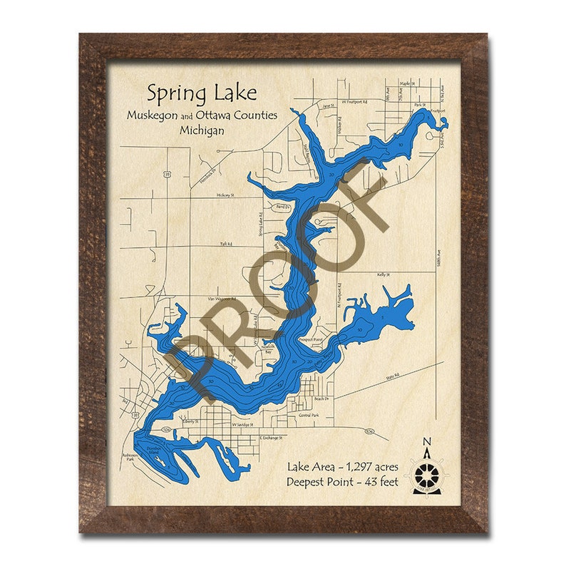 Spring Lake MI 3D Wood Carved Map Custom Nautical Map | Etsy