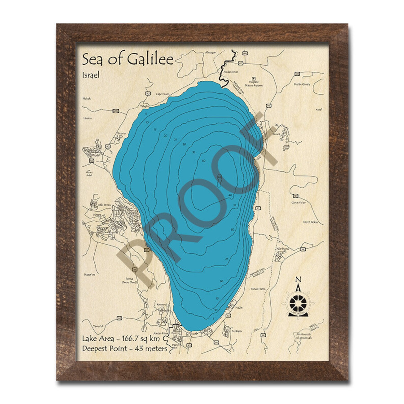 Sea of Galilee 3D Wood Map | Nautical Wood Chart, Israel | Custom ...