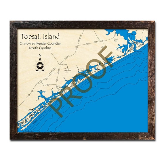 3D Topsail Island Map 3D Wood Map Nautical Chart - Etsy
