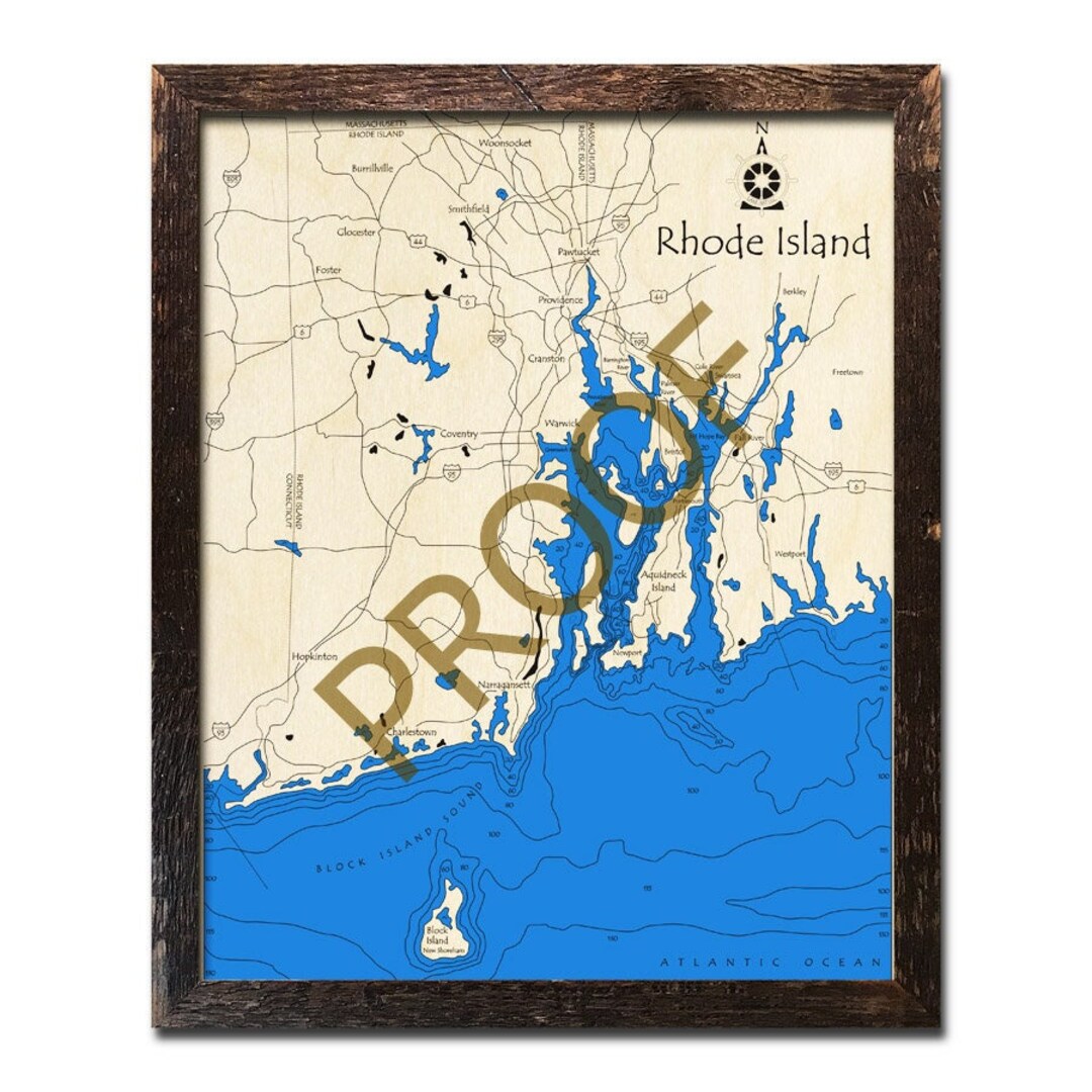 3D Rhode Island Map 3D Nautical Chart of the Rhode Island Coast Custom ...