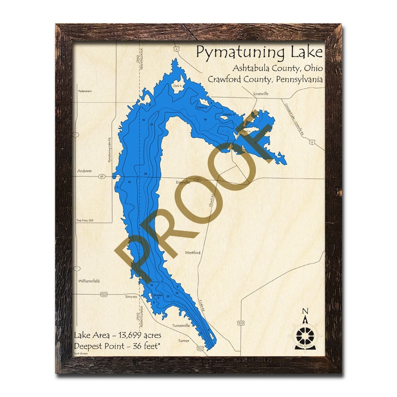 Pymatuning Lake PA 3D Wood Map Lake House Décor Cabin - Etsy