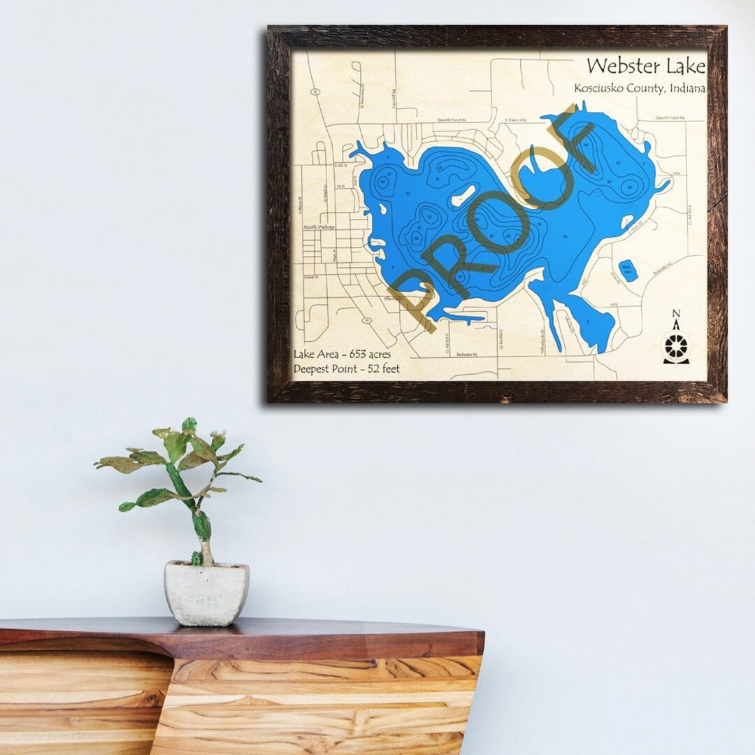 Webster Lake, Indiana 3D Wood Map | Cabin Decor - Lake House Décor ...