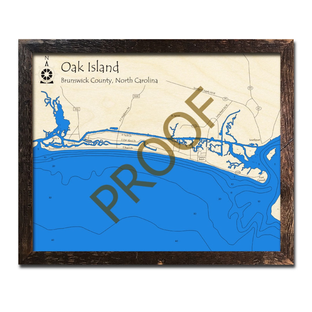 3D Wooden Oak Island Map, North Carolina, Nautical Map | Beach House ...