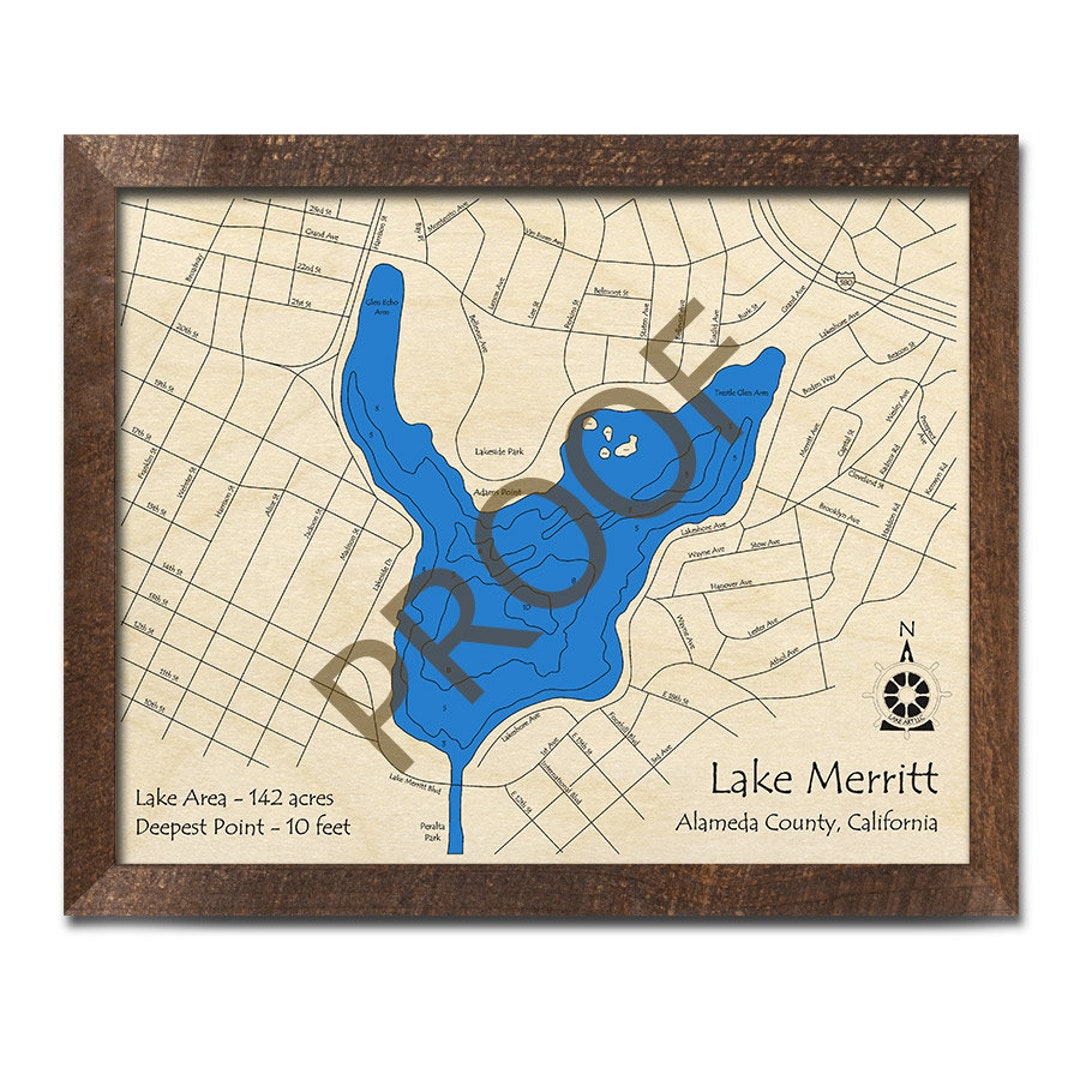 Lake Merritt, CA 3D Wood Map | 3D Depth Map, Cabin Decor, Lake House ...