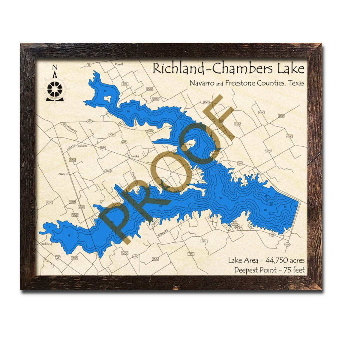 Richland-chambers Lake, Texas 3D Wood Map | Lake House -cabin Decor ...