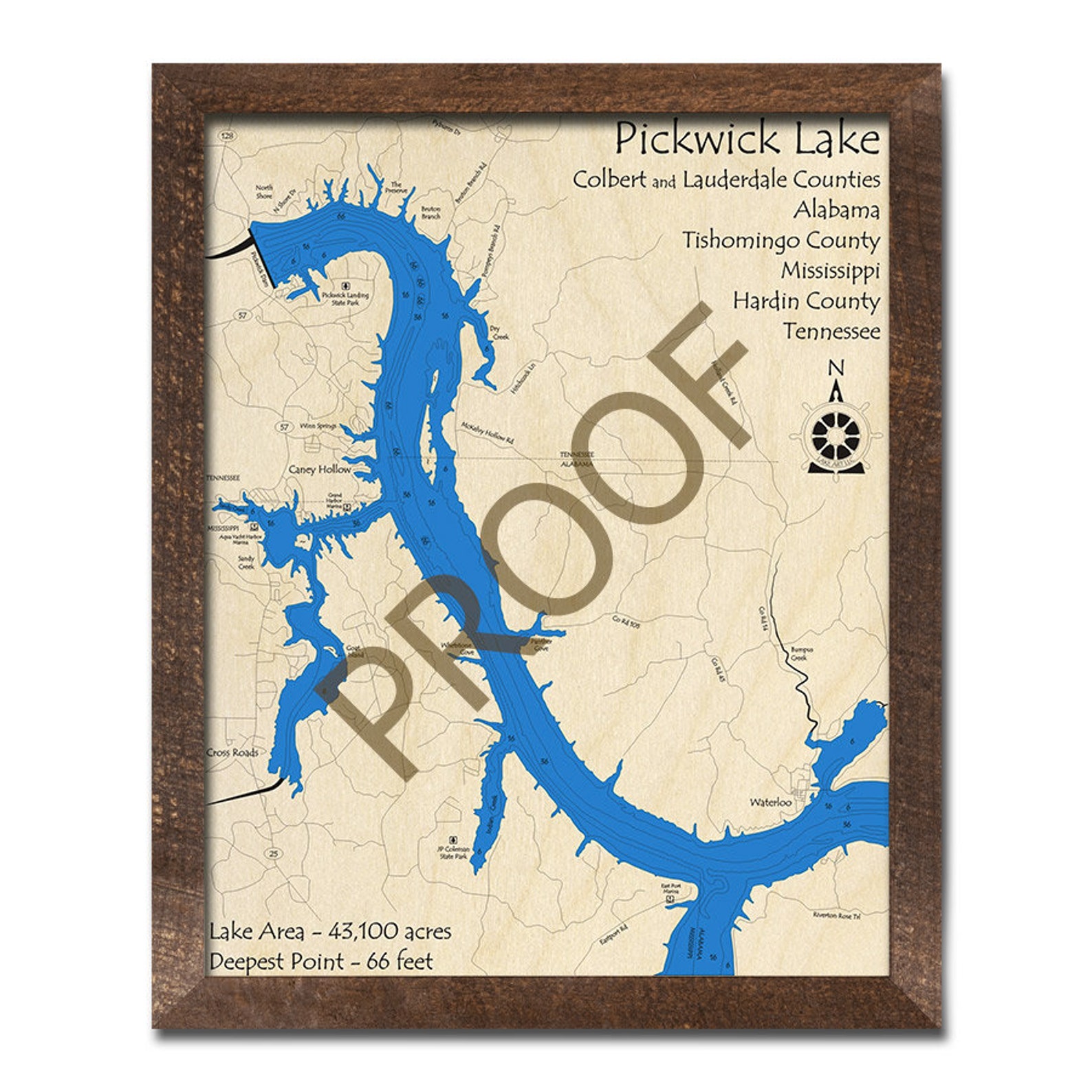 Pickwick Lake zoomed TN 3D Wood Map Custom Nautical Map | Etsy
