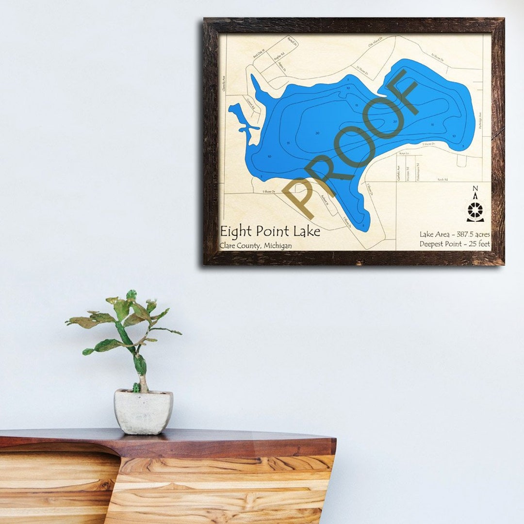 Eight Point Lake, Michigan 3D Wood Map | Cabin Decor - Lake House Décor ...