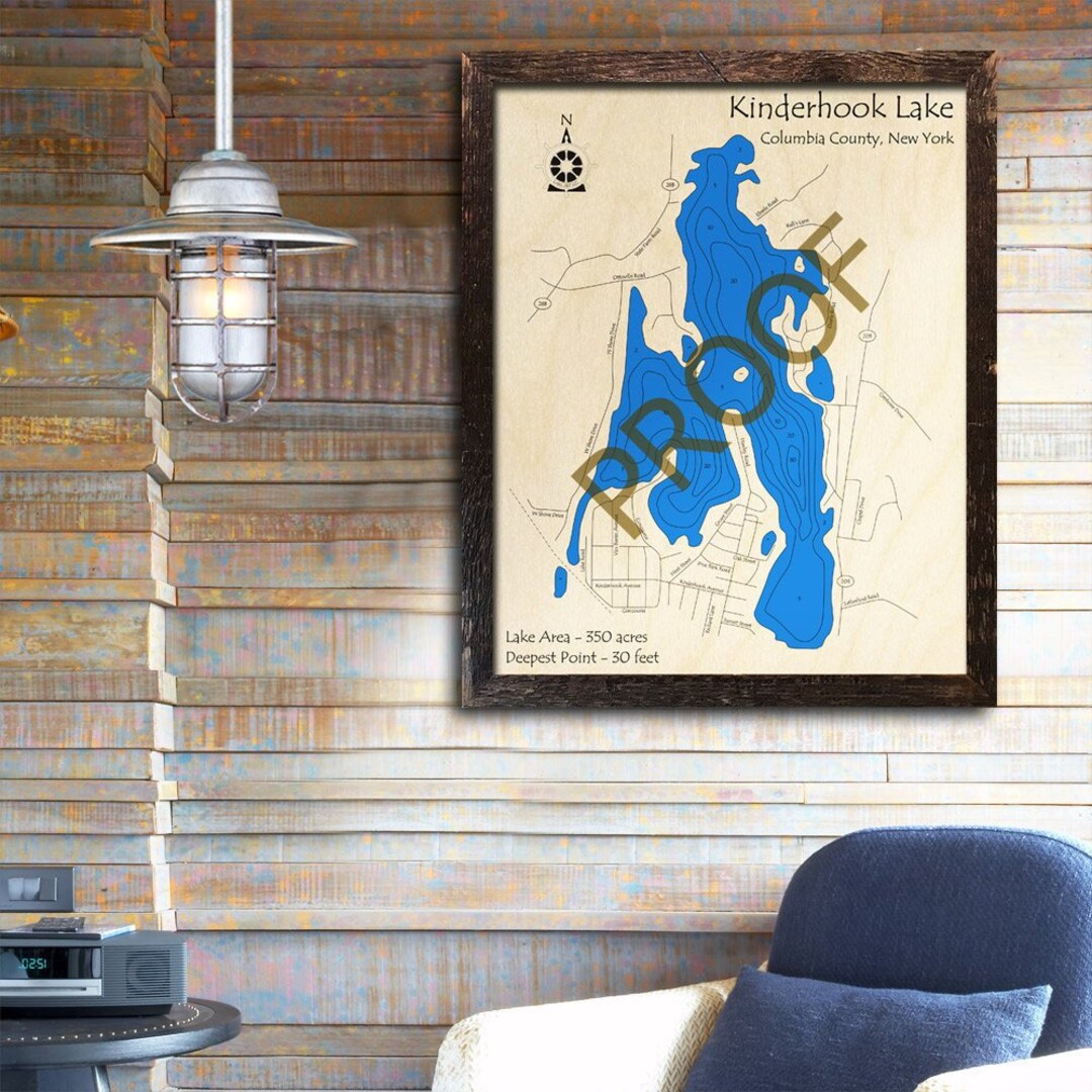 Kinderhook Lake, New York 3D Wood Map | Cabin Decor - Lake House Décor ...