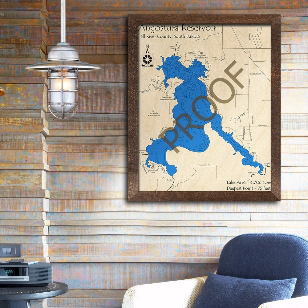 Angostura Reservoir SD 3D Wood Map 3D Depth Map Cabin | Etsy