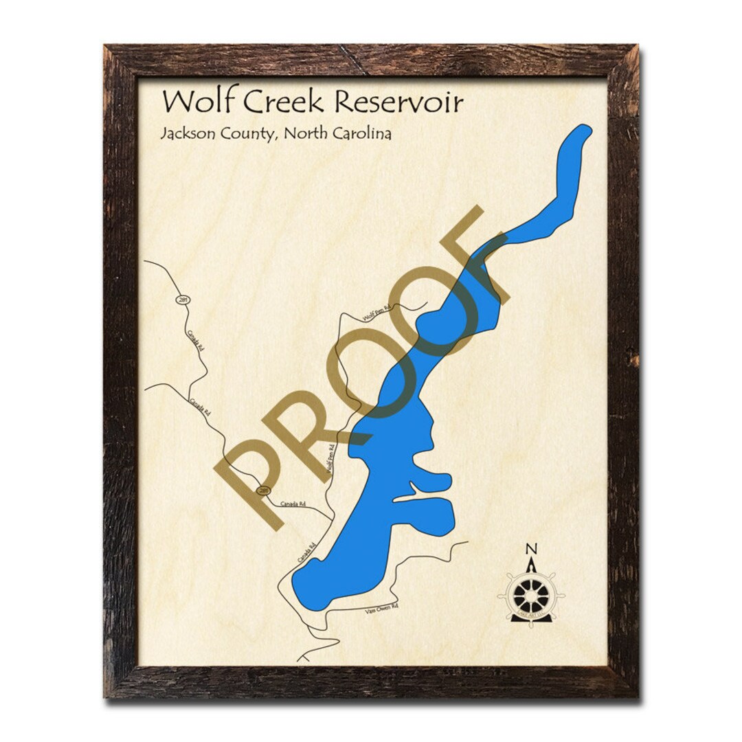 3D Wolf Creek Reservoir Map, North Carolina, 3D Wood Map | Custom Cabin ...