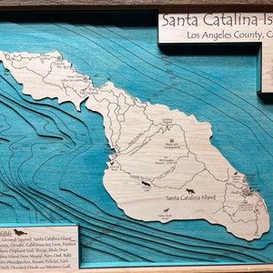 3D Catalina Map Nautical Wood Chart Laser-etched Carved 3D Wood Map ...