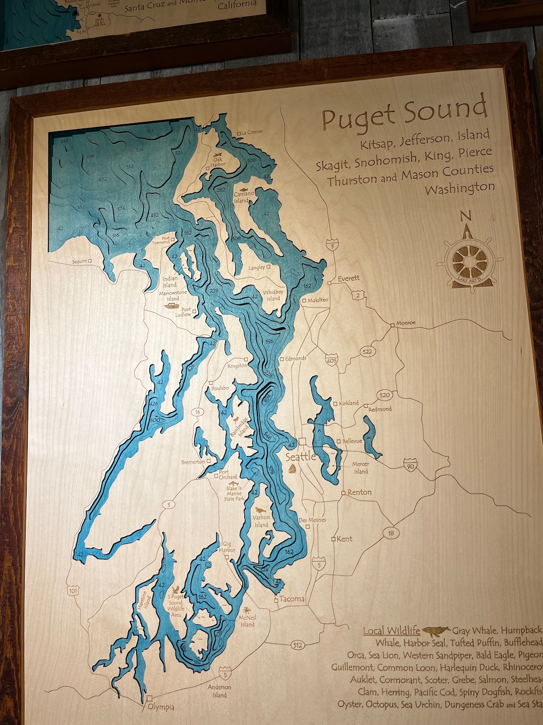 Puget Sound 3D Wood Map | Puget Sound Wall Art, Puget Sound Gift ...
