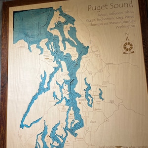 Puget Sound 3D Wood Map | Puget Sound Wall Art, Puget Sound Gift ...