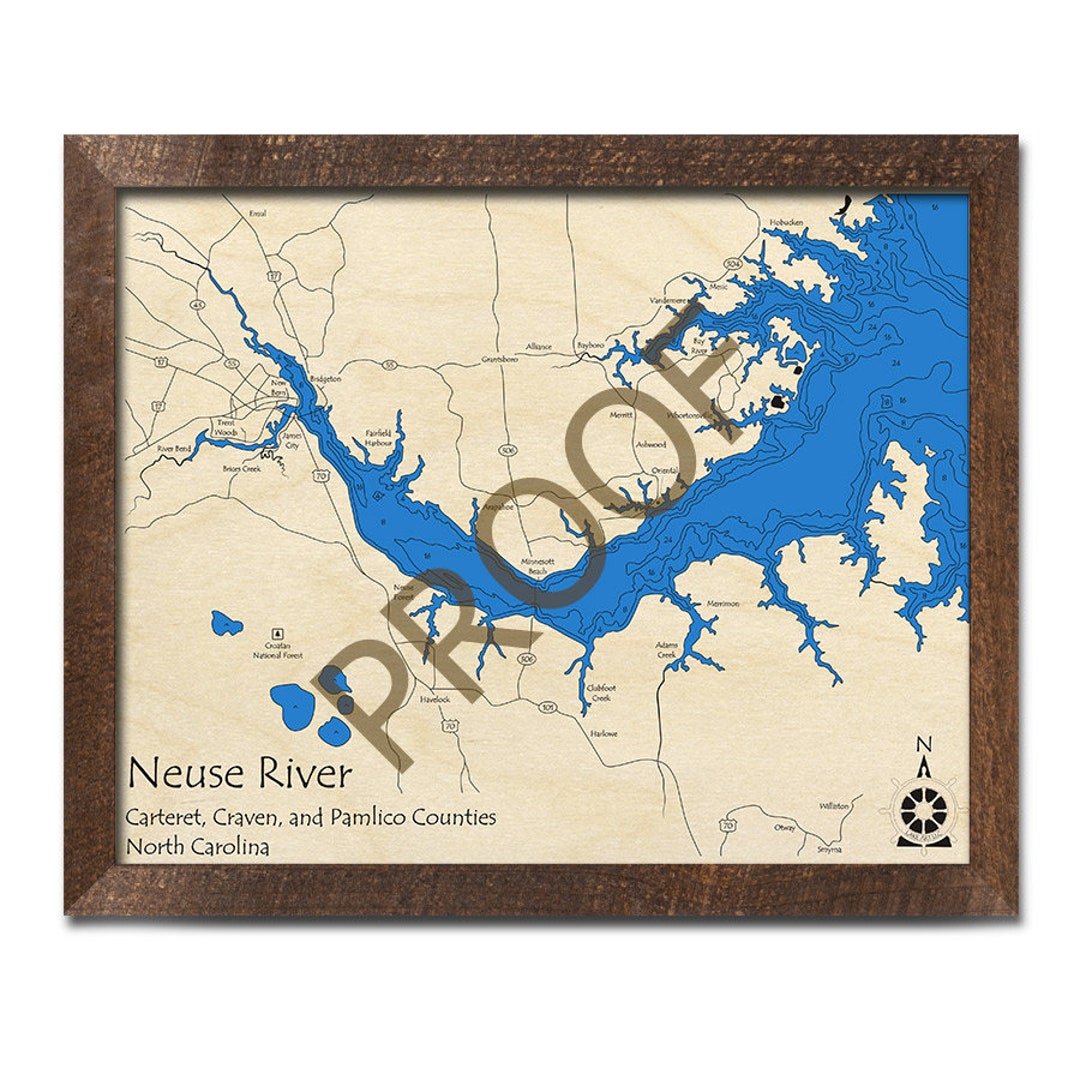 3D Neuse River Region Wooden Map Custom Nautical Chart - Etsy