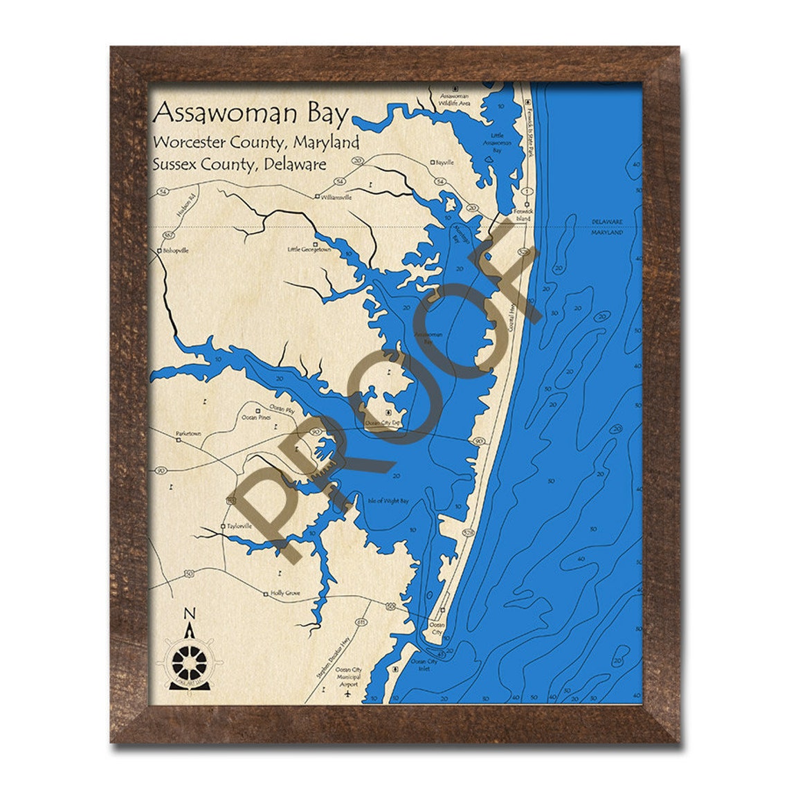 Assawoman Bay - Ocean City, 3D Map | Custom Nautical Wood Map, Cabin ...