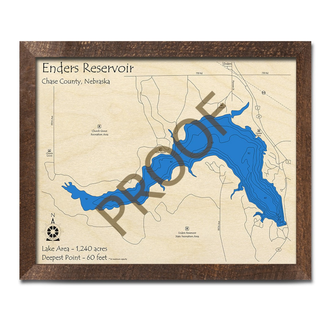 Enders Reservoir, NE 3D Wood Map | 3D Depth Map, Cabin Decor, Lake ...