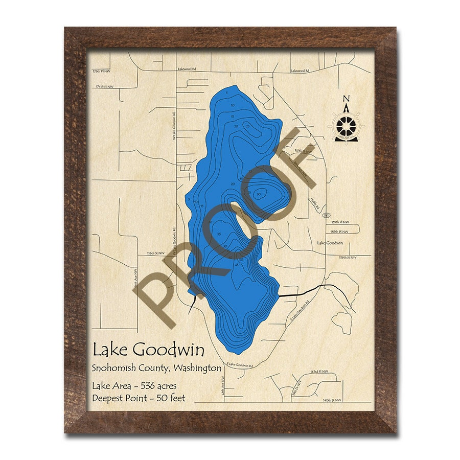 Lake Goodwin WA 3D Wood Map 3D Depth Map Cabin Decor Lake | Etsy