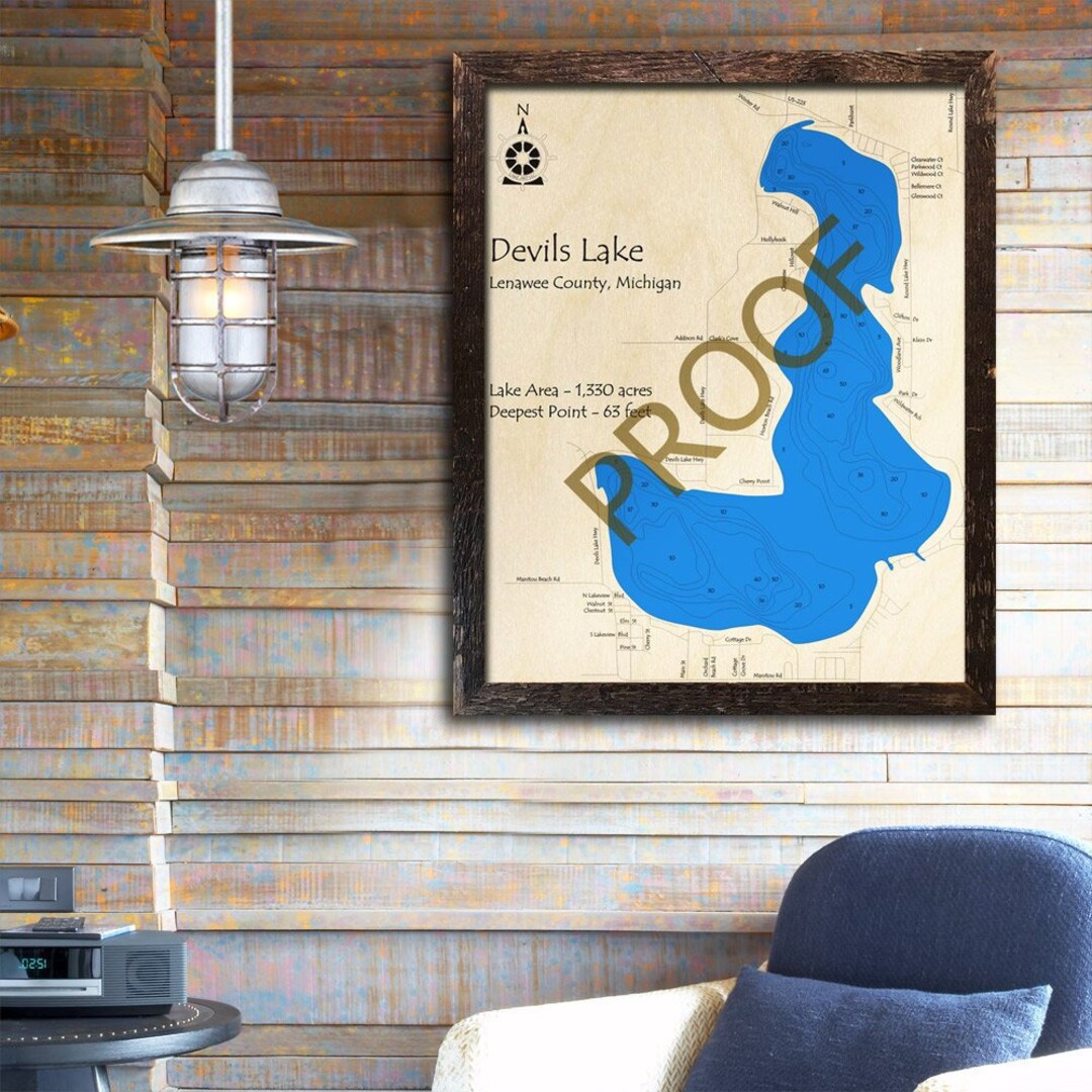 Devils Lake, Michigan 3D Wood Map | Cabin Decor - Lake House Décor ...