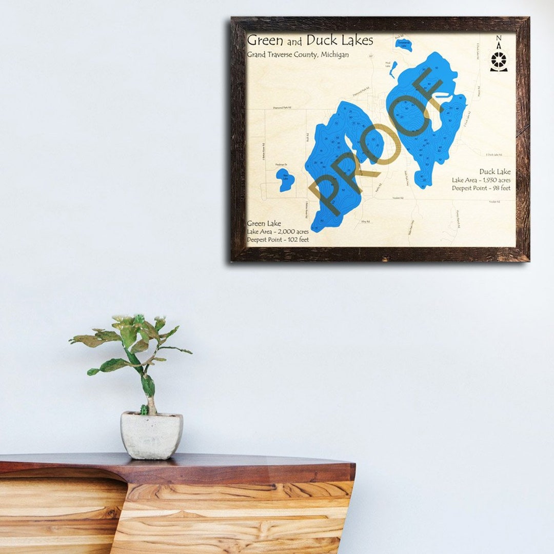 Green Lake - Duck Lake, MI 3D Wood Map | Cabin Decor - Lake House Décor ...