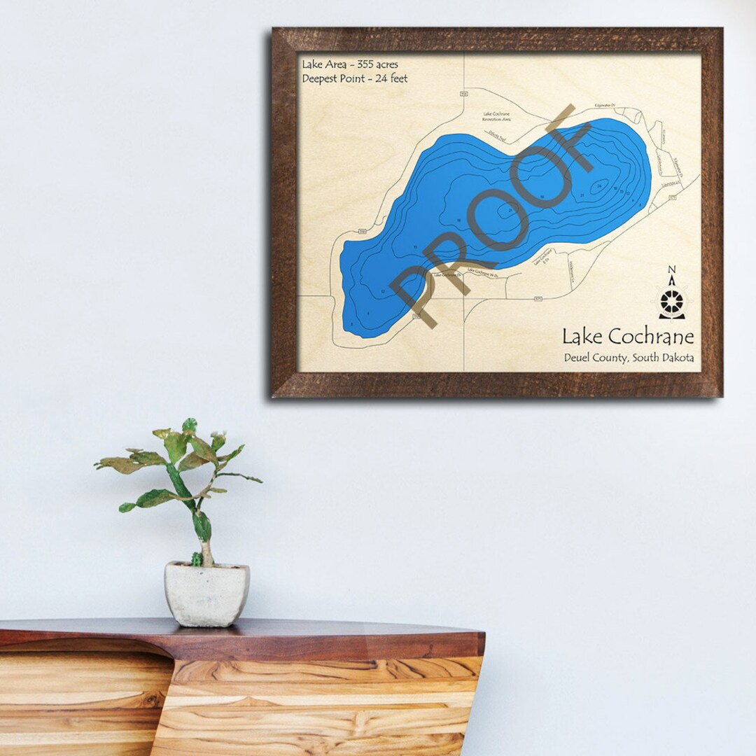 Lake Cochran, SD 3D Wood Map | 3D Depth Map, Cabin Decor, Lake House ...