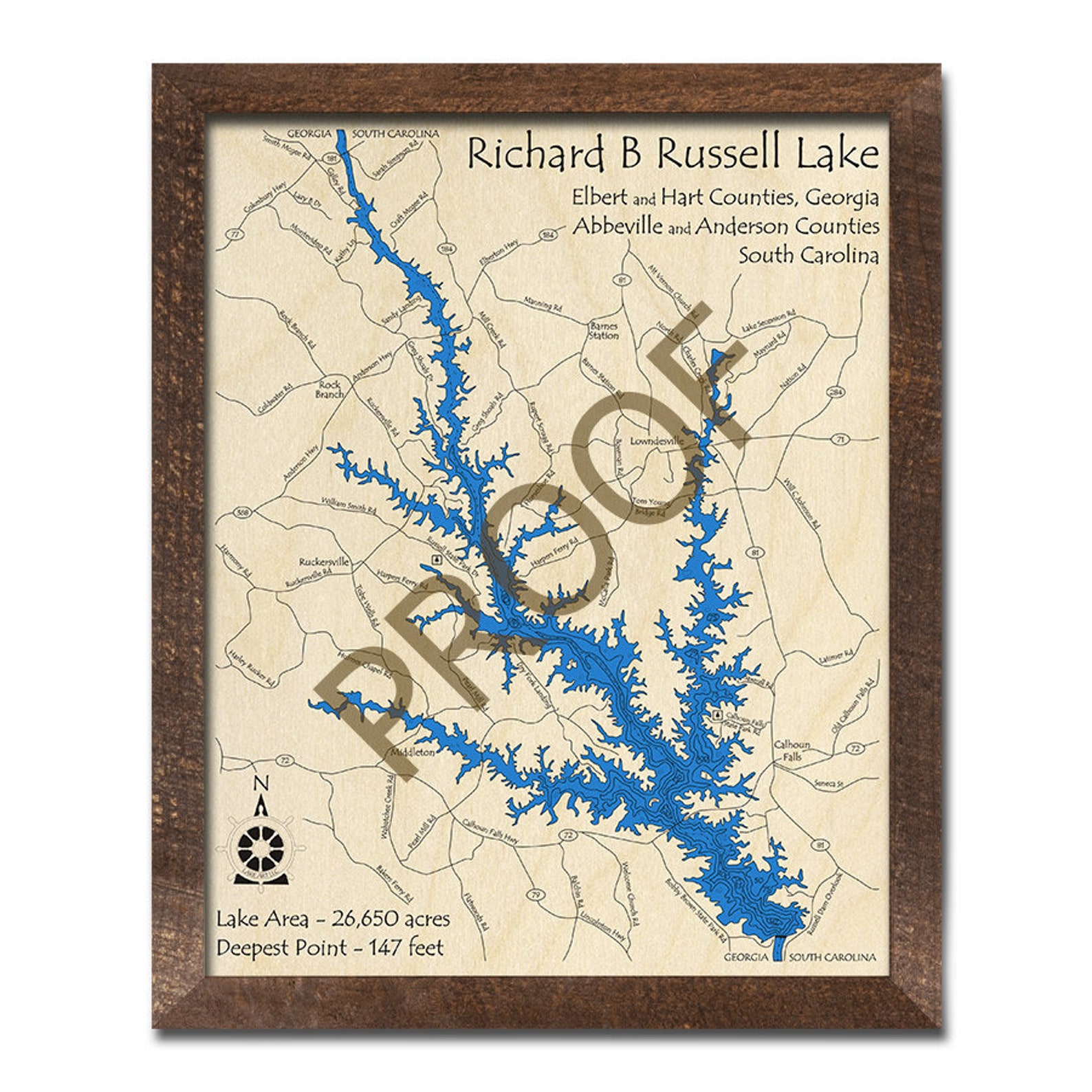 Richard B. Russell Lake SC 3D Wood Map Custom Nautical Map | Etsy