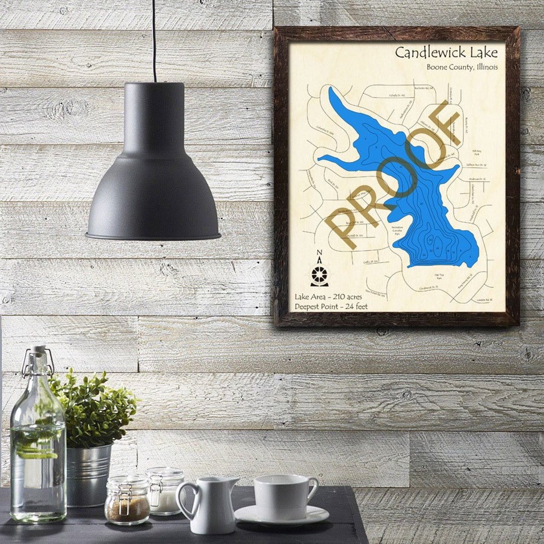 Candlewick Lake, Illinois 3D Wood Map | Cabin Decor - Lake House Décor ...