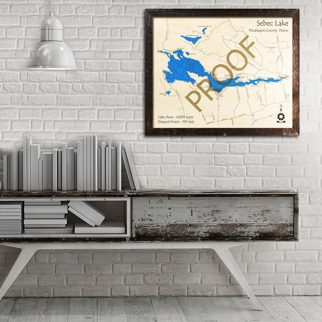 Sebec Lake, Maine 3D Wood Map | Cabin Decor - Lake House Décor ...