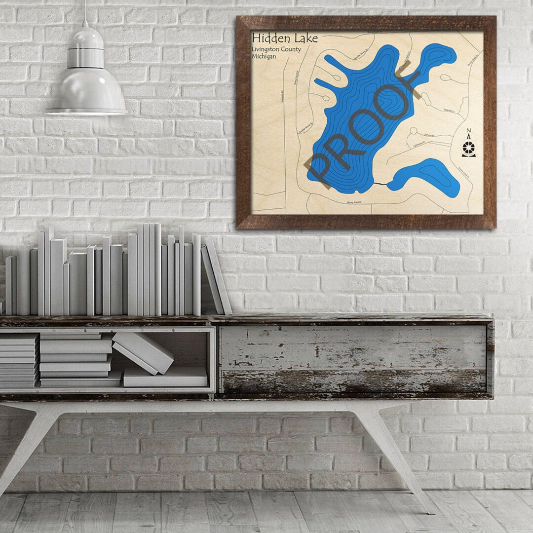 Hidden Lake, MI 3D Wood Map | Custom Nautical Map, Cabin Decor, Lake ...