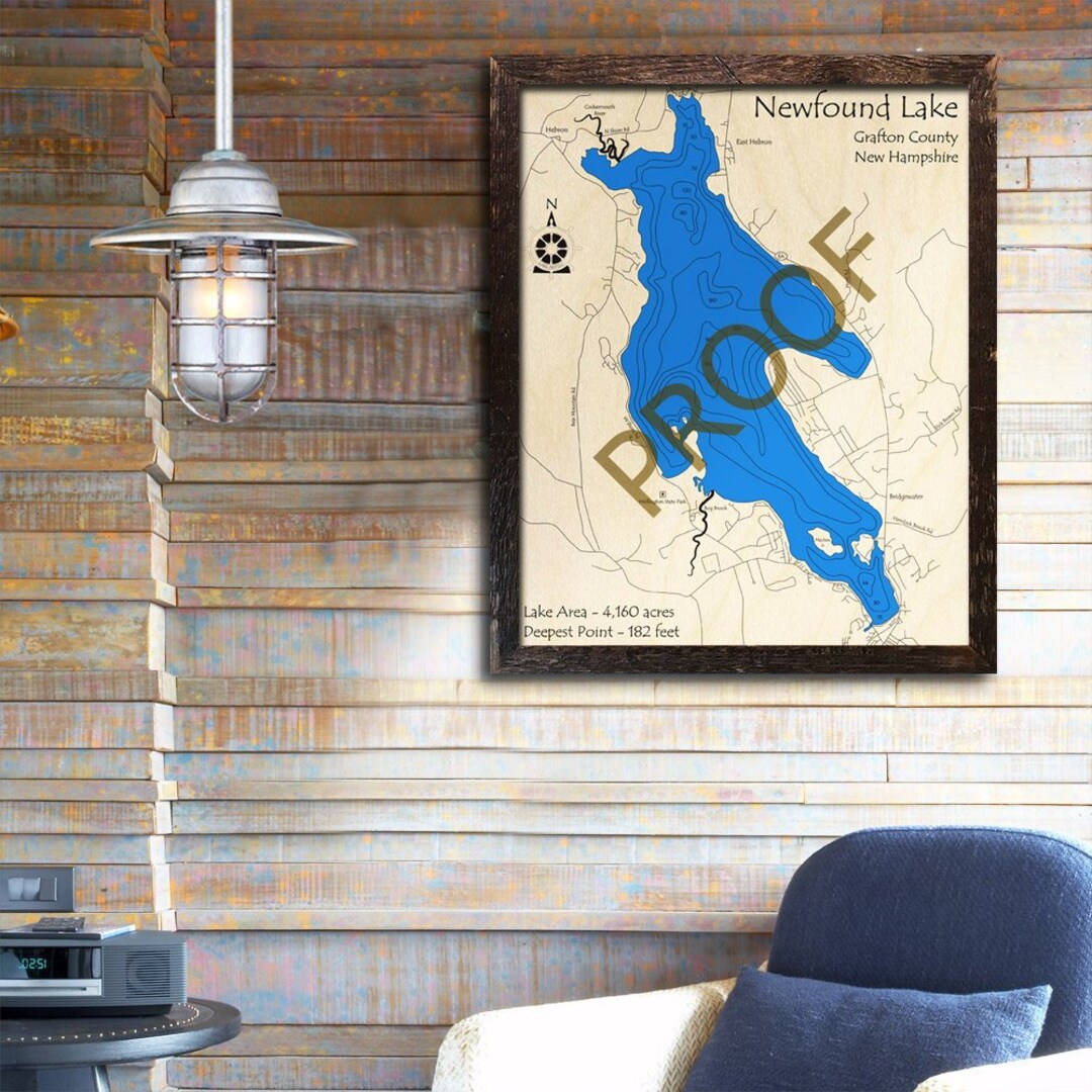 Newfound Lake, NH 3D Laser-cut Wood Map | Lake House Décor - Cabin ...