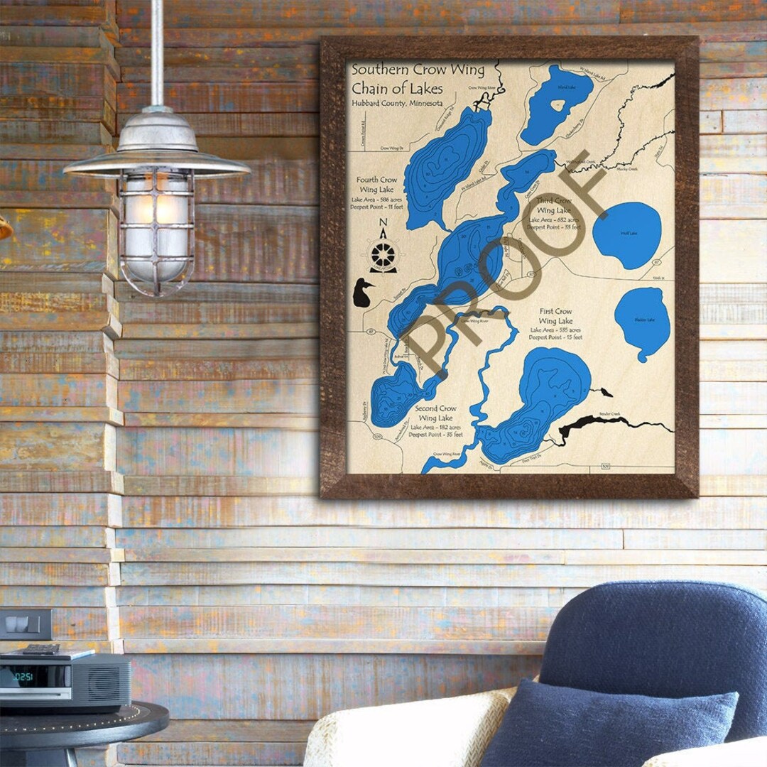 Southern Crow Wing Chain of Lakes, MN 3D Wood Map | Custom Nautical Map ...