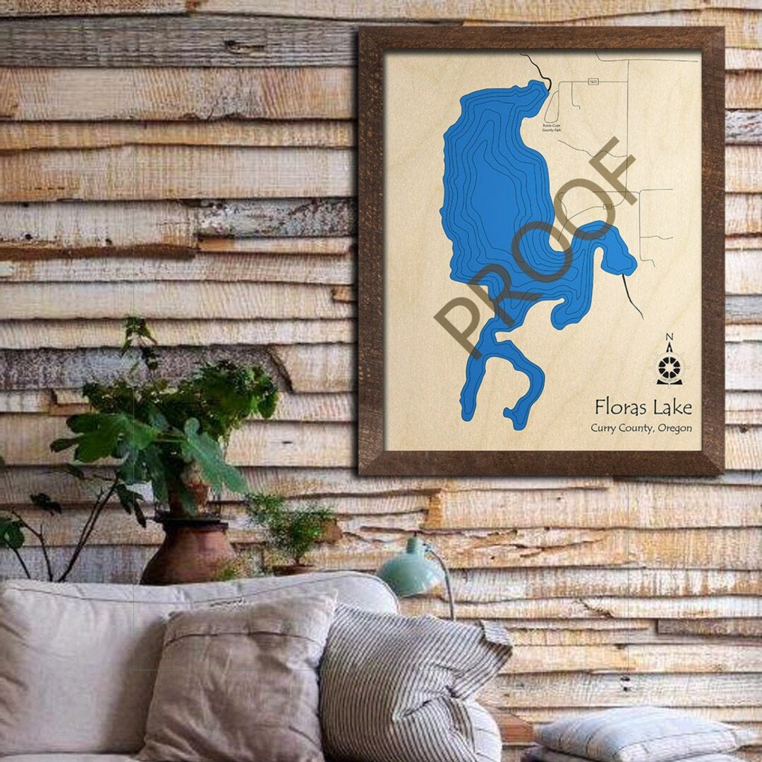 Floras Lake, OR 3D Wood Map | 3D Depth Map, Cabin Decor, Lake House Decor, Nautical Decor ...