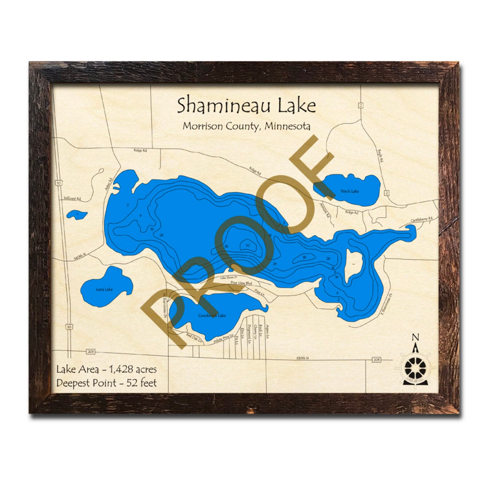 Shamineau Lake, Minnesota 3D Wood Map | Cabin Decor - Lake House Décor ...