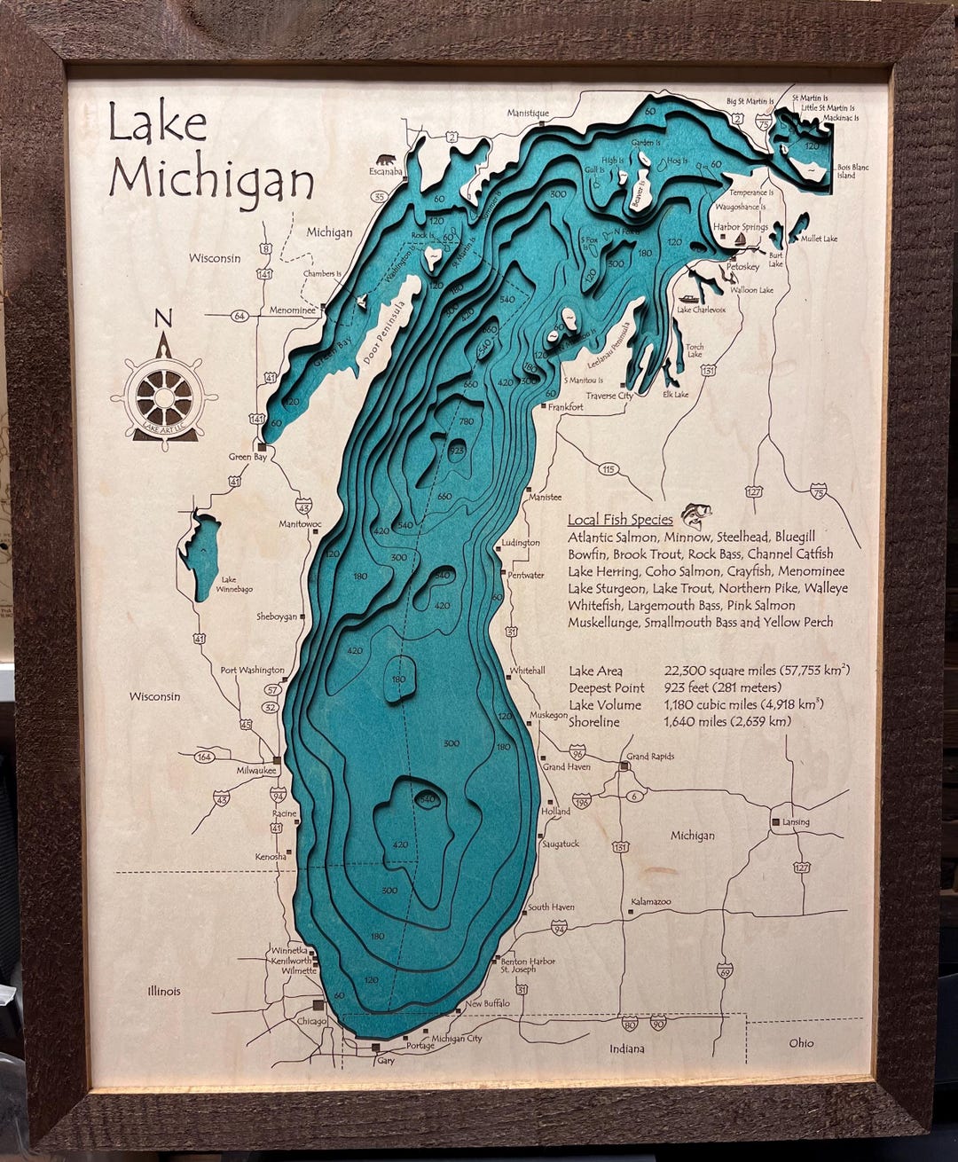 3D Lake Michigan Wood Map | Nautical Barnwood Frame Wall Art - Etsy
