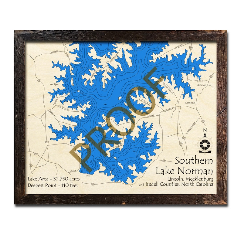 Wooden Southern Lake Norman Map North Carolina 3D Wood Map - Etsy
