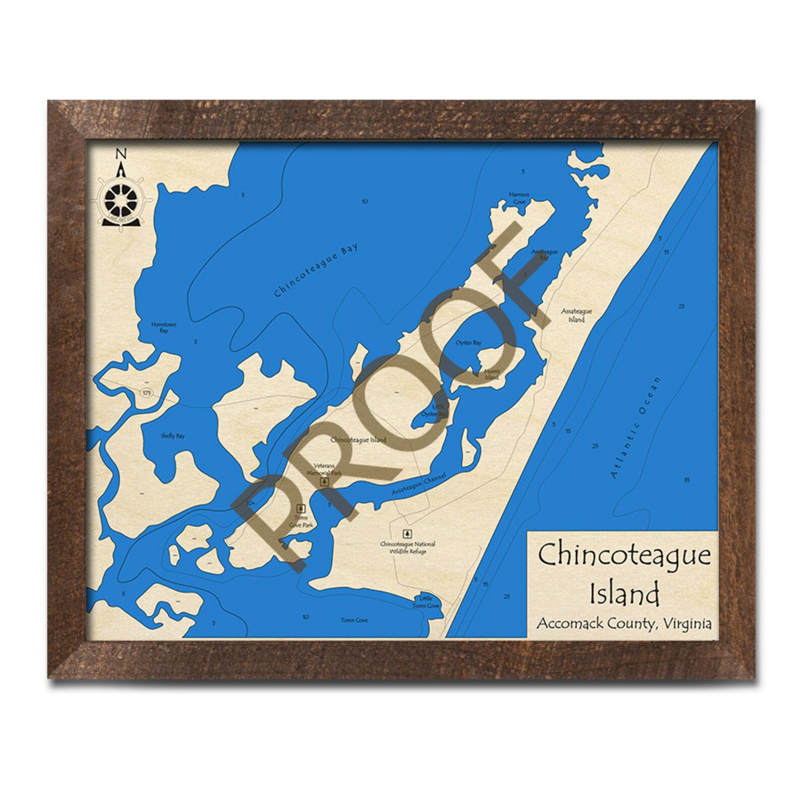 Chincoteague Island zoomed VA 3D Wood Map Nautical Chart - Etsy