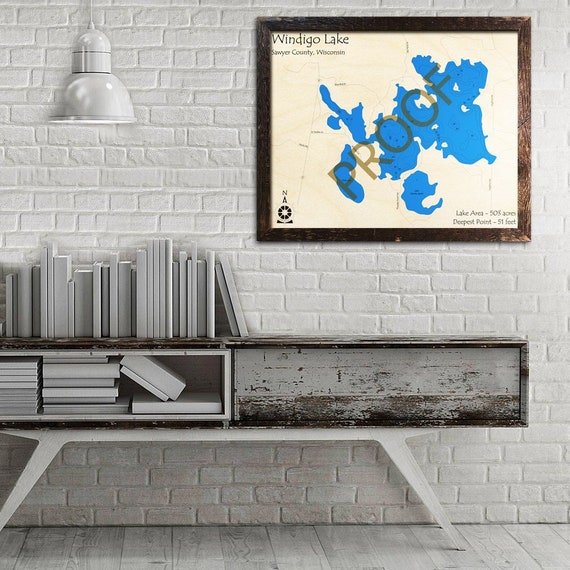 Windigo Lake WI 3D Wood Map Custom Cabin Decor Lake House - Etsy