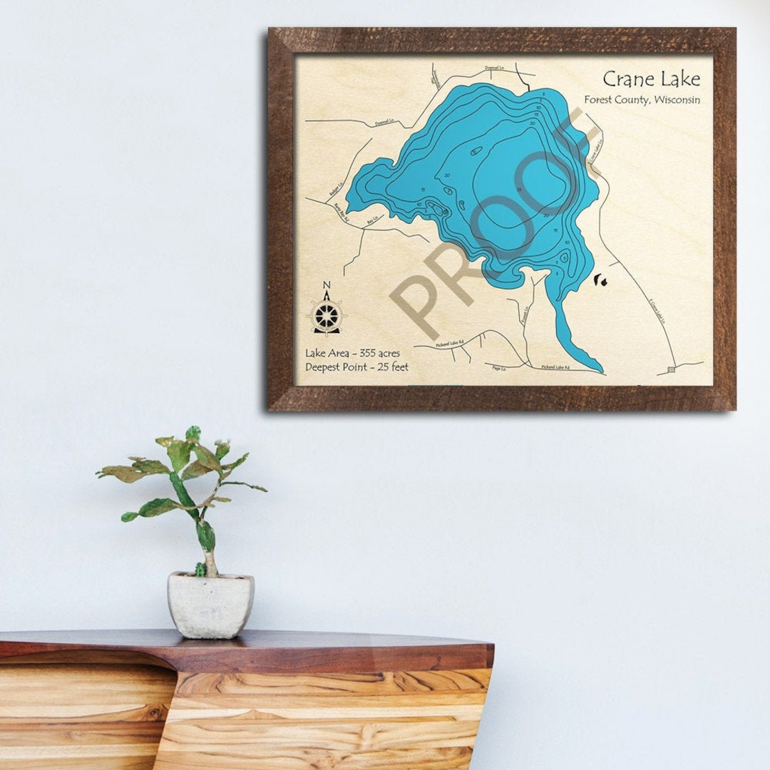 Crane Lake, WI 3D Wood Carved Map | Custom Nautical Wall Art, Cabin ...