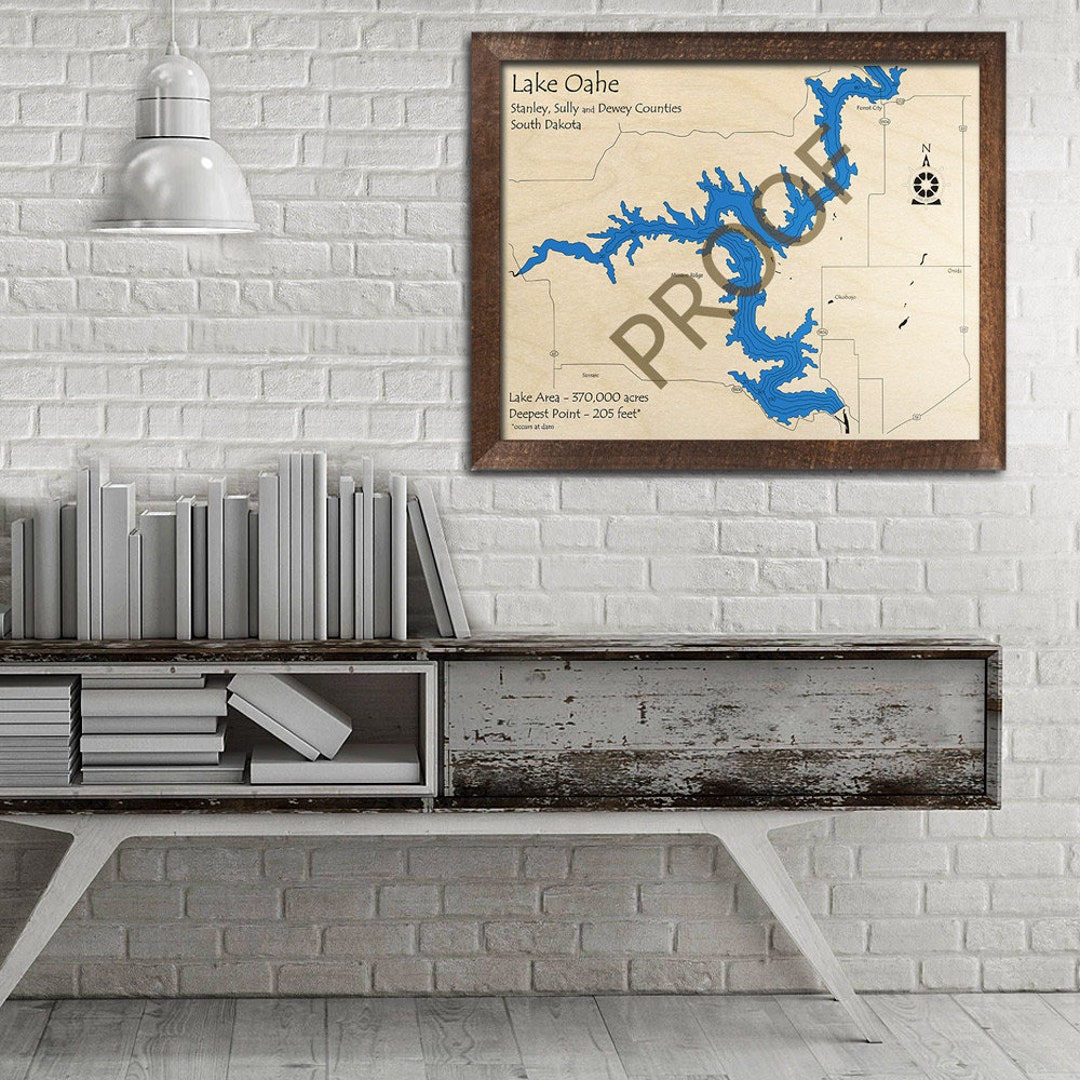 Lake Oahe (sothern Section), SD 3D Wood Map | 3D Depth Map, Cabin Decor ...