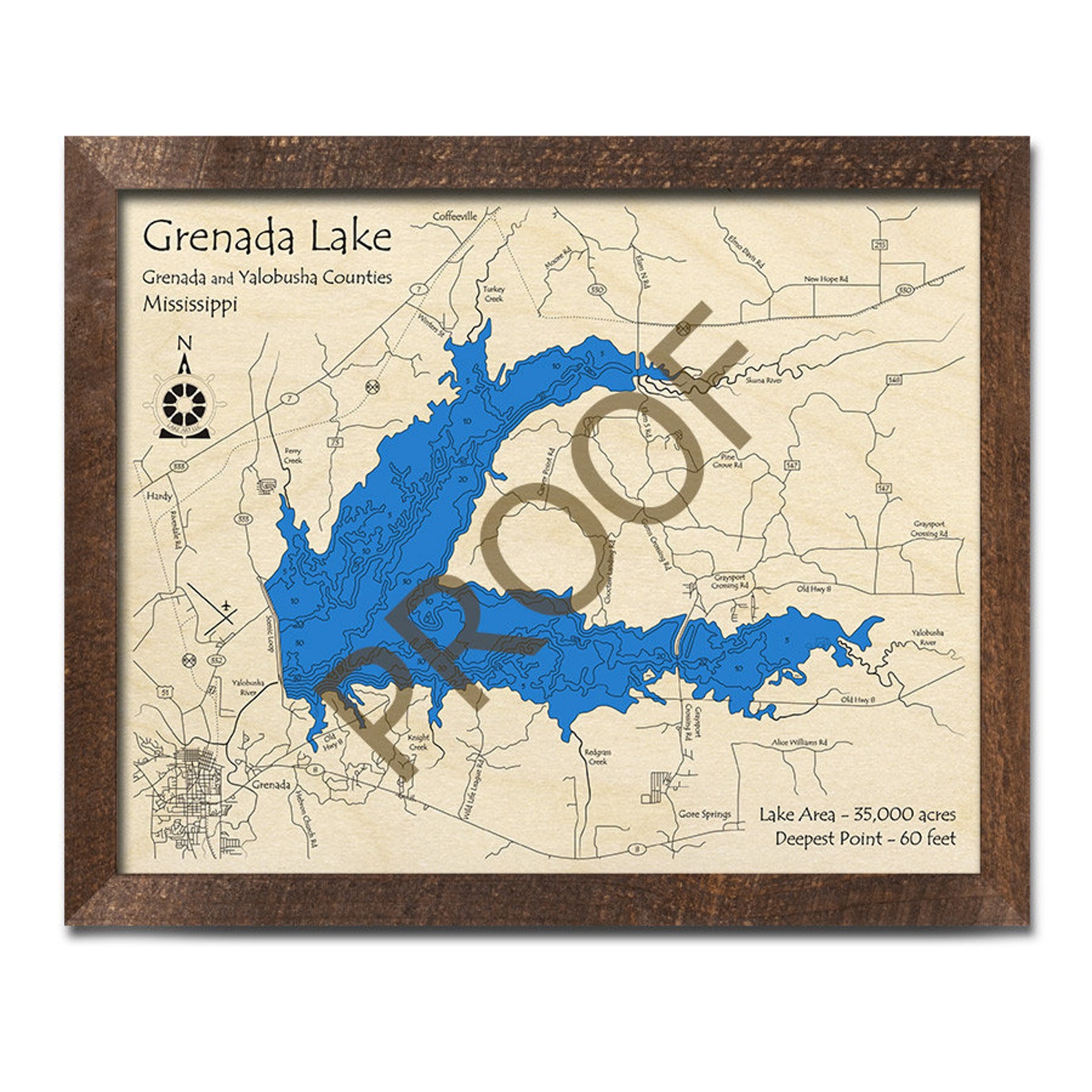 Grenada Lake MS 3D Wood Map Custom Nautical Map Cabin - Etsy