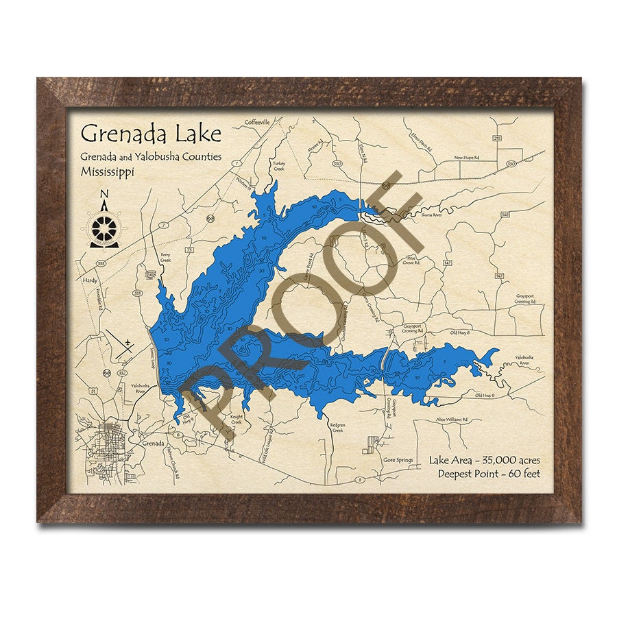 Grenada Lake MS 3D Wood Map Custom Nautical Map Cabin | Etsy