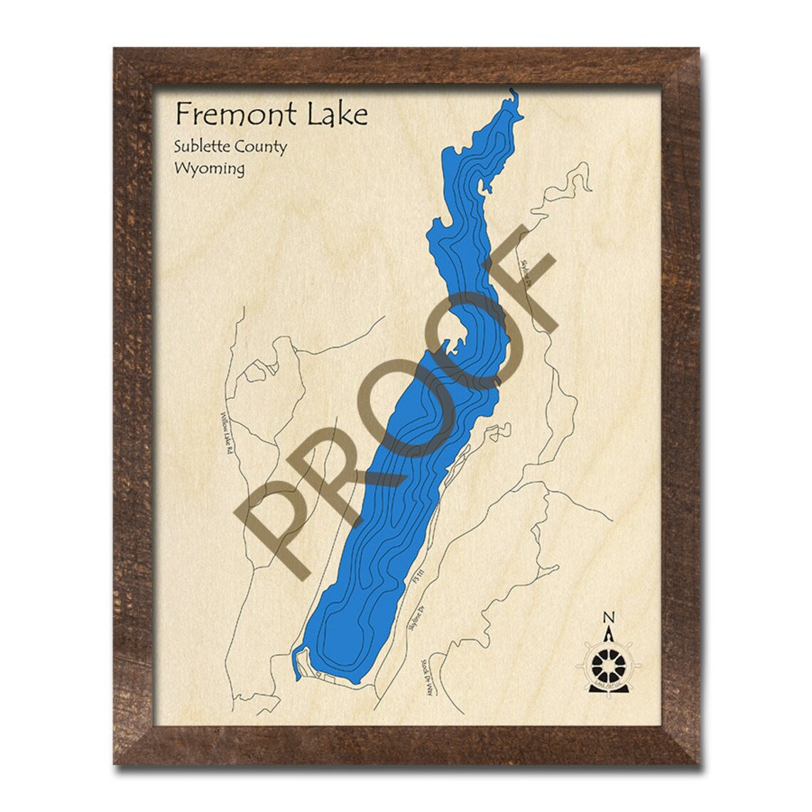 Wooden Fremont Lake Map, Wyoming, 3D Wood Map | 3D Depth Chart, Cabin ...