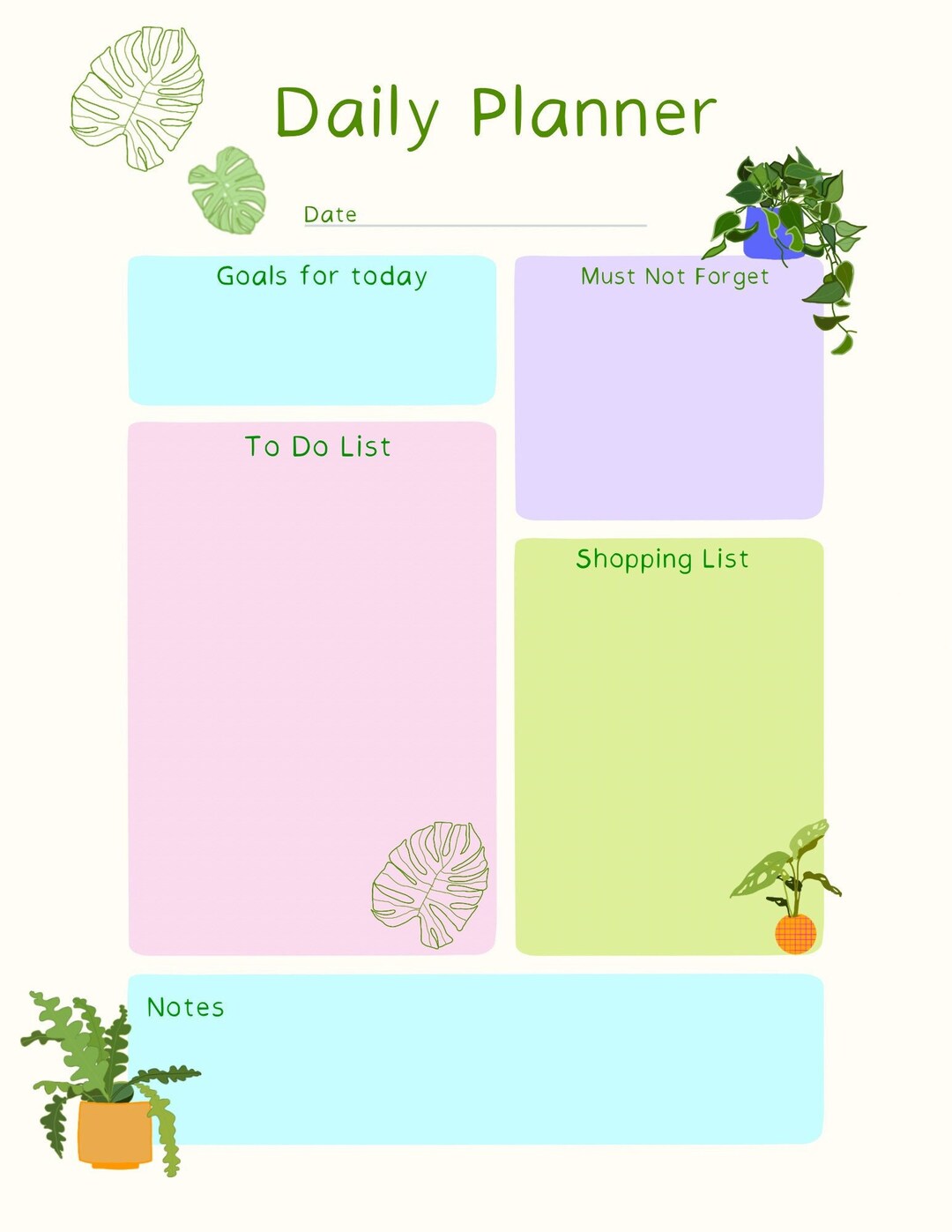 Printable Digital Download Daily Planner Botanical Plants - Etsy