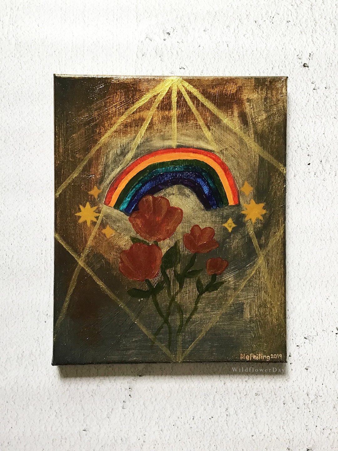 Whimsical Art,rainbow Painting,rustic Wall Art,illustration Painting ...