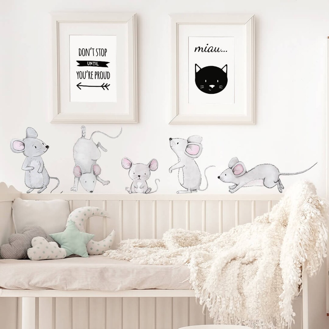 MICE Set Watercolor Wall Decal / Kids Decor / Nursery Wall Decals ...